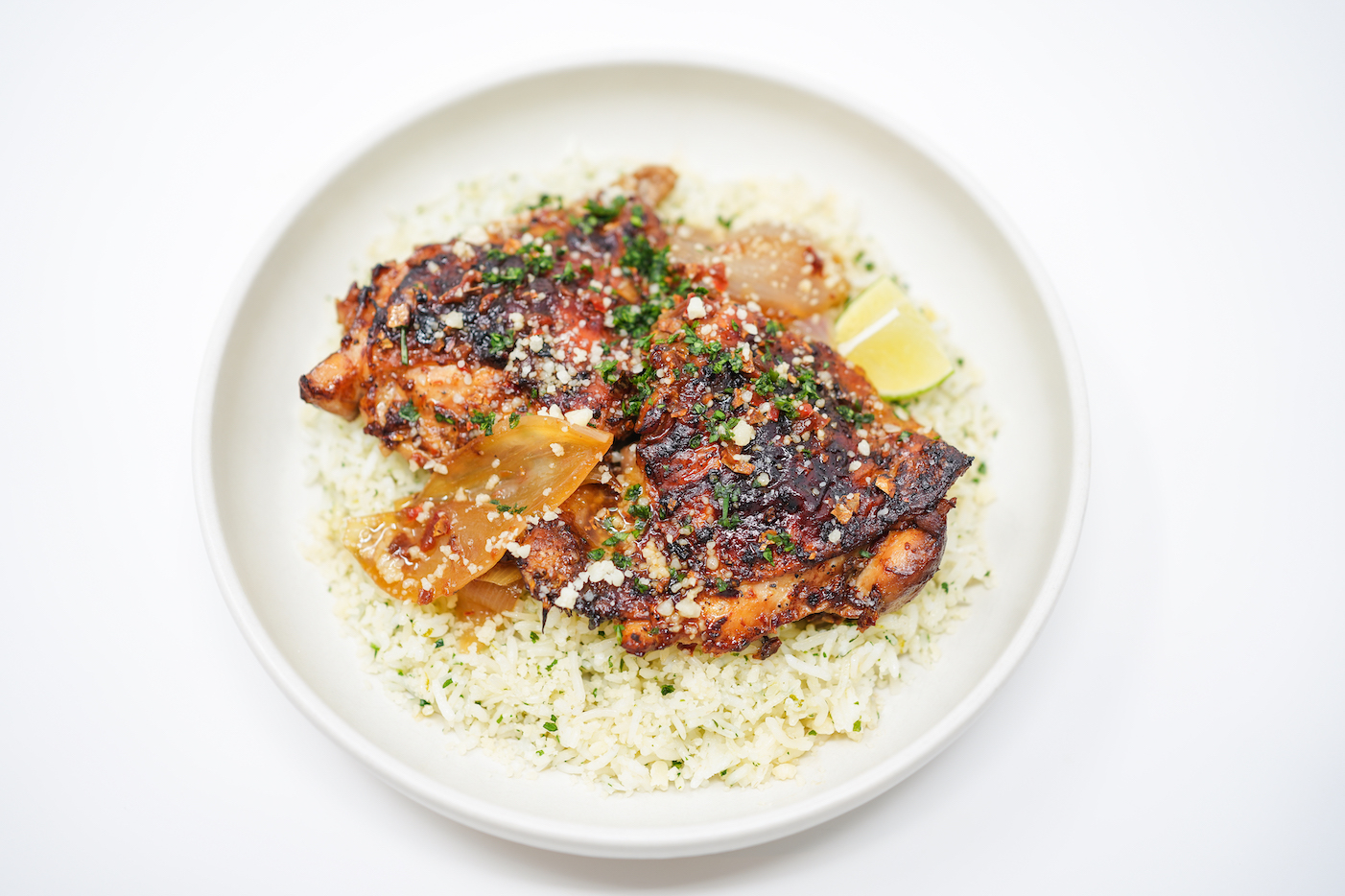 Mango Chipotle Chicken Thighs with Cilantro-Lime Rice - HE COOKS.